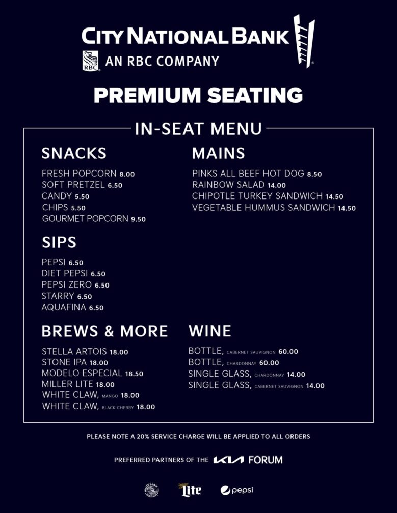 Premium Seating Menu - Kia Forum